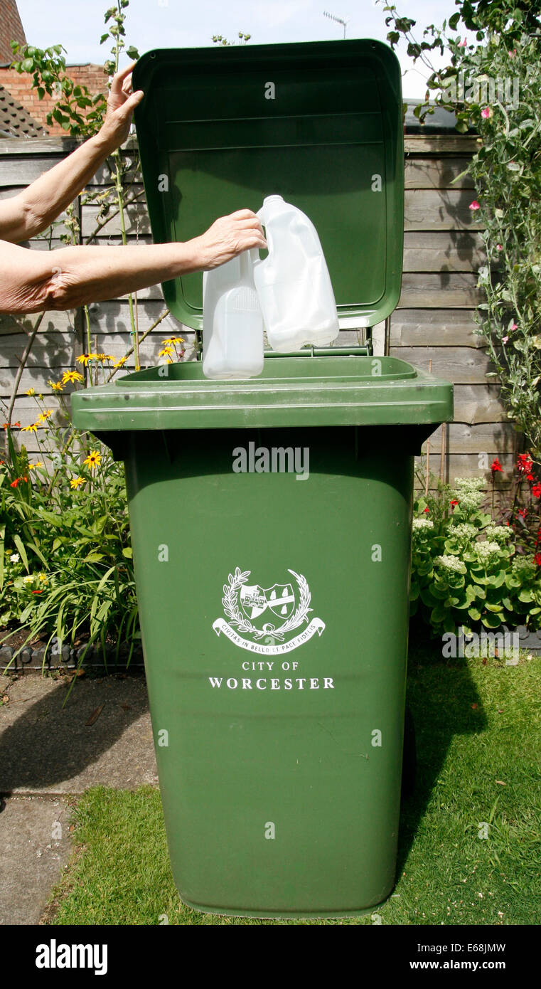 Recycling plastic bin Worcester Worcestershire England UK Stock Photo ...