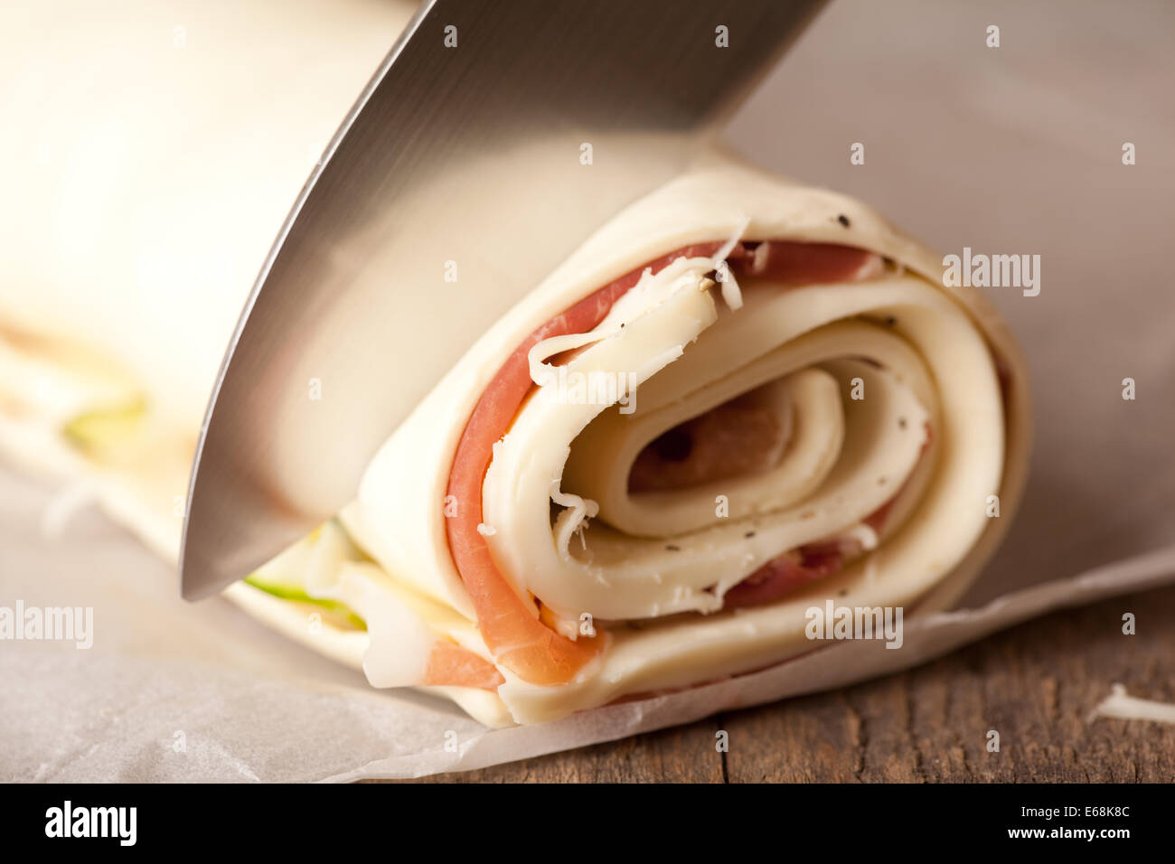 macro picture of puff pastry roll with parma ham Stock Photo - Alamy
