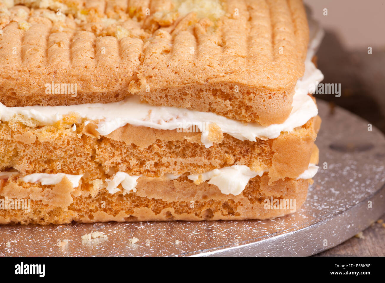 close up stacked sponge cake with mascarpone cheese cream Stock Photo ...