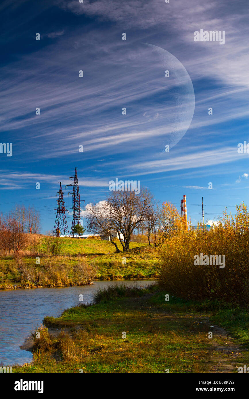 pipe on the background of the landscape and the lake Stock Photo - Alamy
