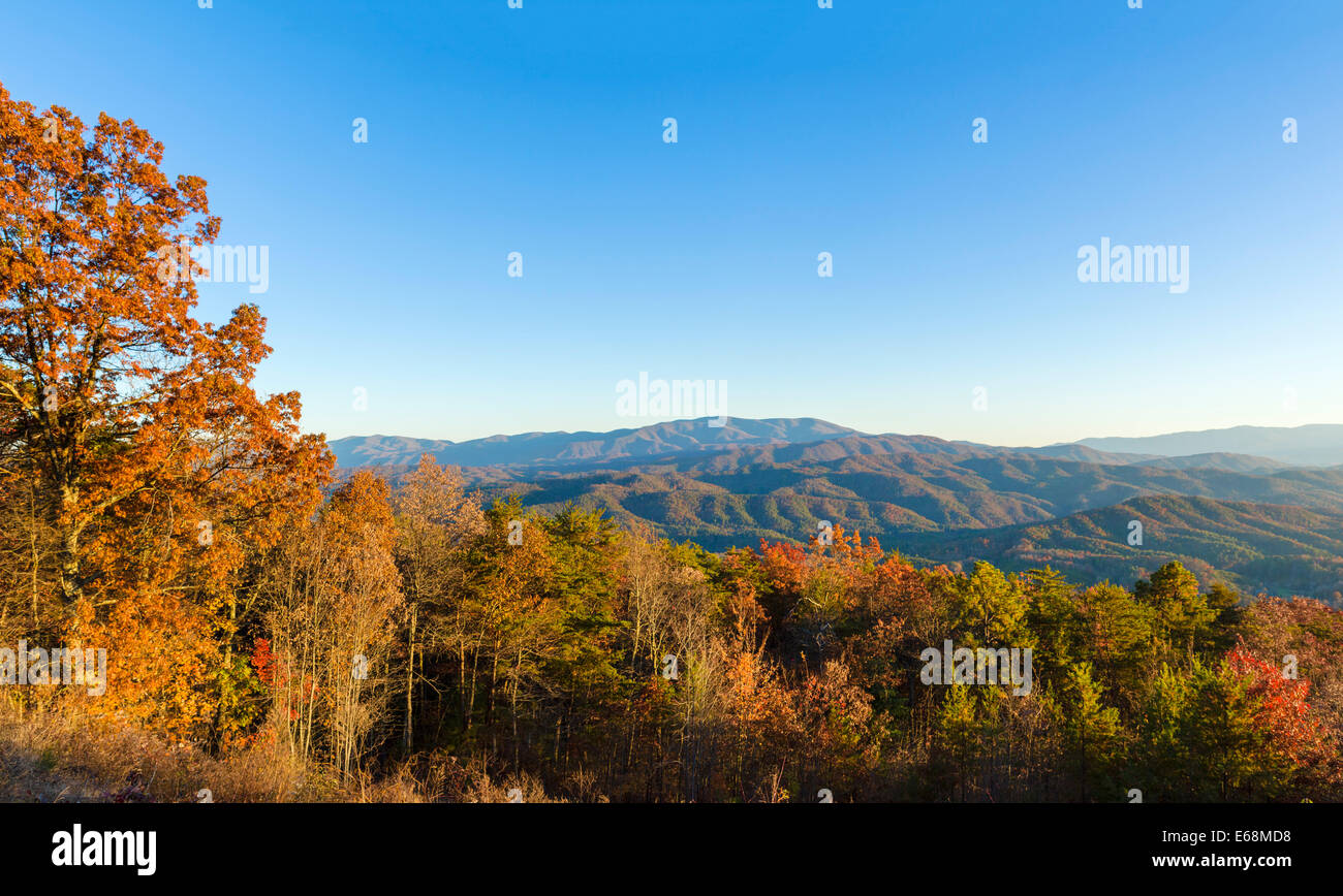 View over the Great Smoky Mountains National Park just before sunset ...