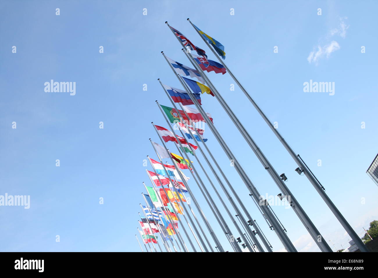 European Parliament Building, Strasbourg, Flags of the European nations ...