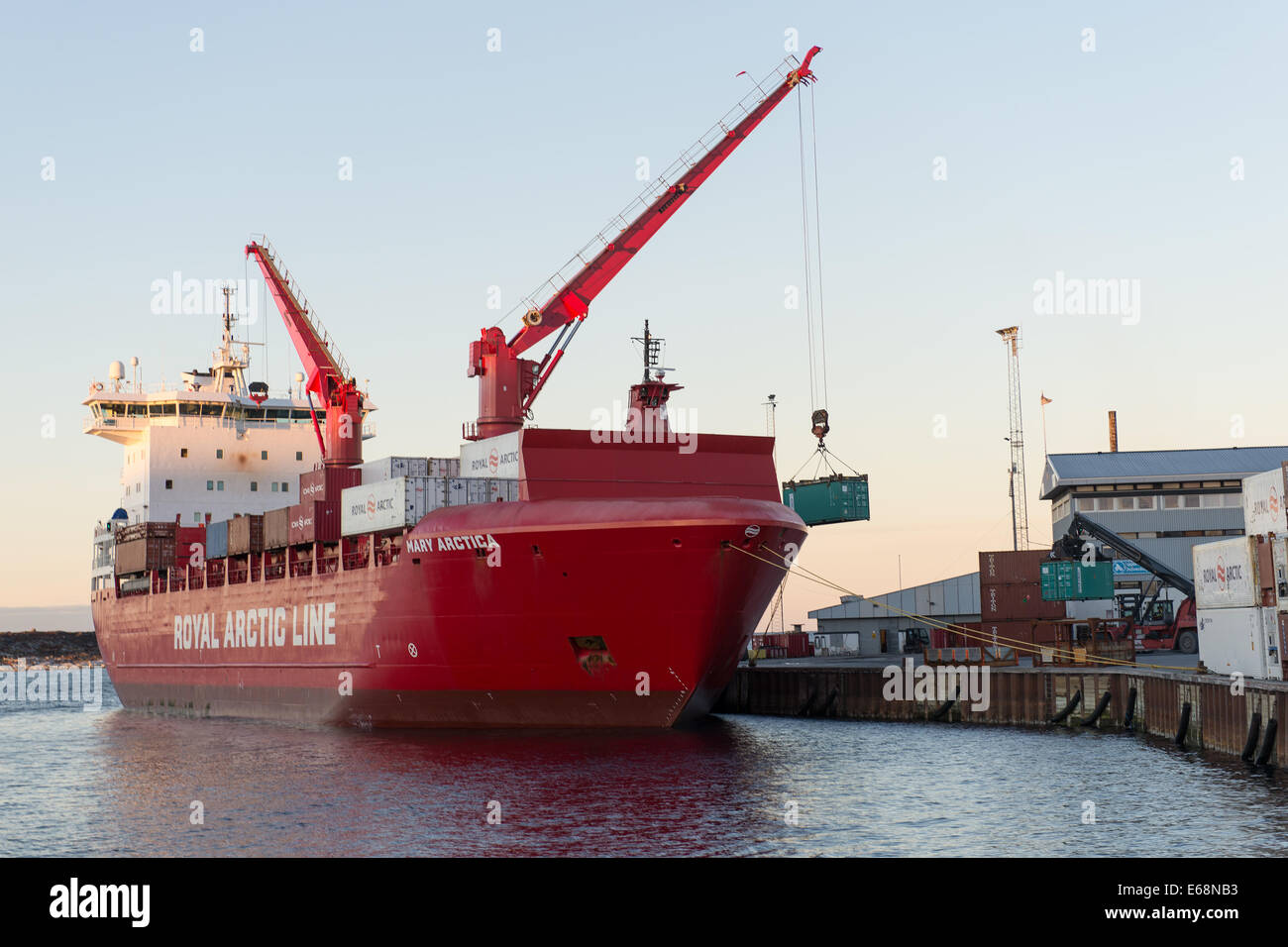 The mary arctica ship of the Royal Arctic Line in the harbor of Aasiaat ...