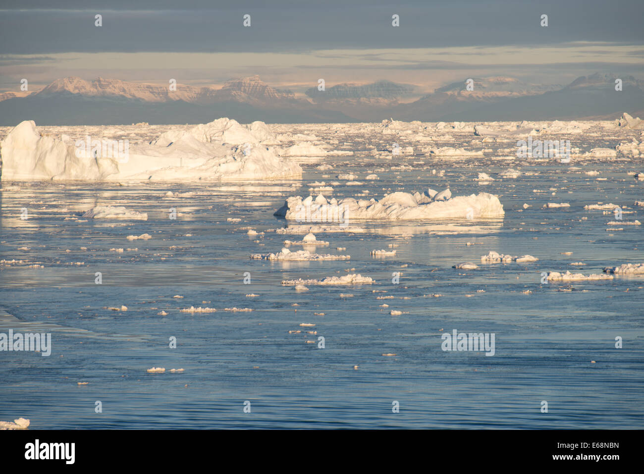 Arctic landscape in Greenland around Ilulissat with mountains and ...