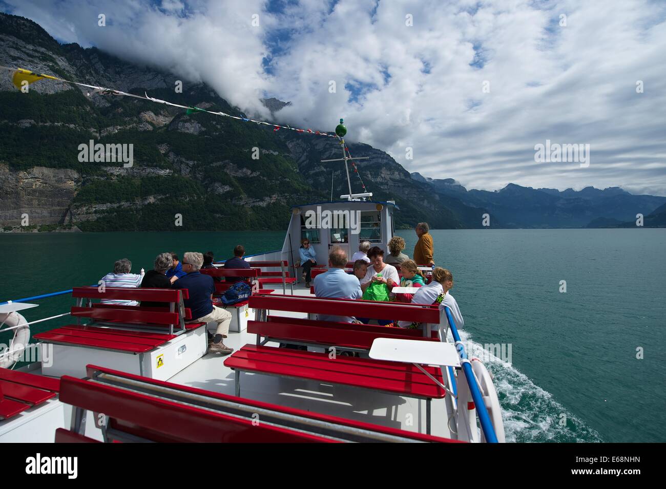 Boat travel on the Walensee und the Churfirsten Stock Photo - Alamy