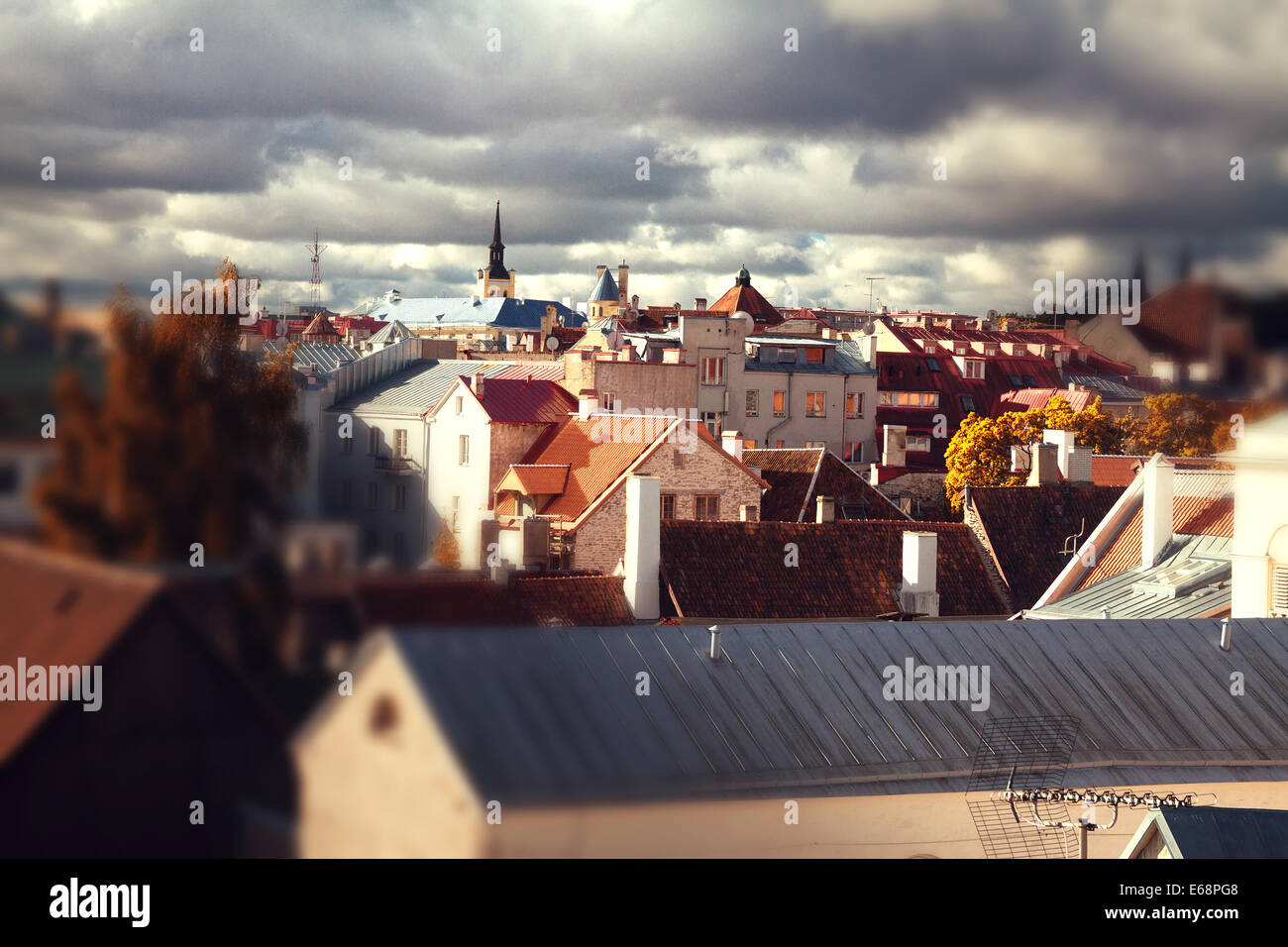 Tallinn city street in autumn tilt-shift Stock Photo - Alamy