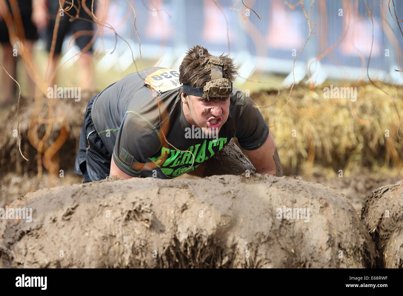 A Tough Mudder tackling the Shock Therapy obstacle Stock Photo - Alamy