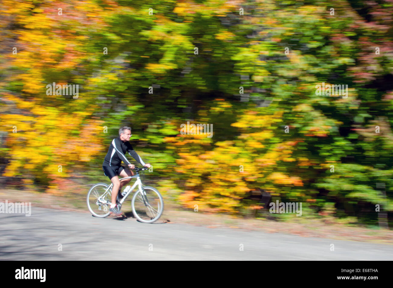 Cyclist speeding autumn Stock Photo - Alamy