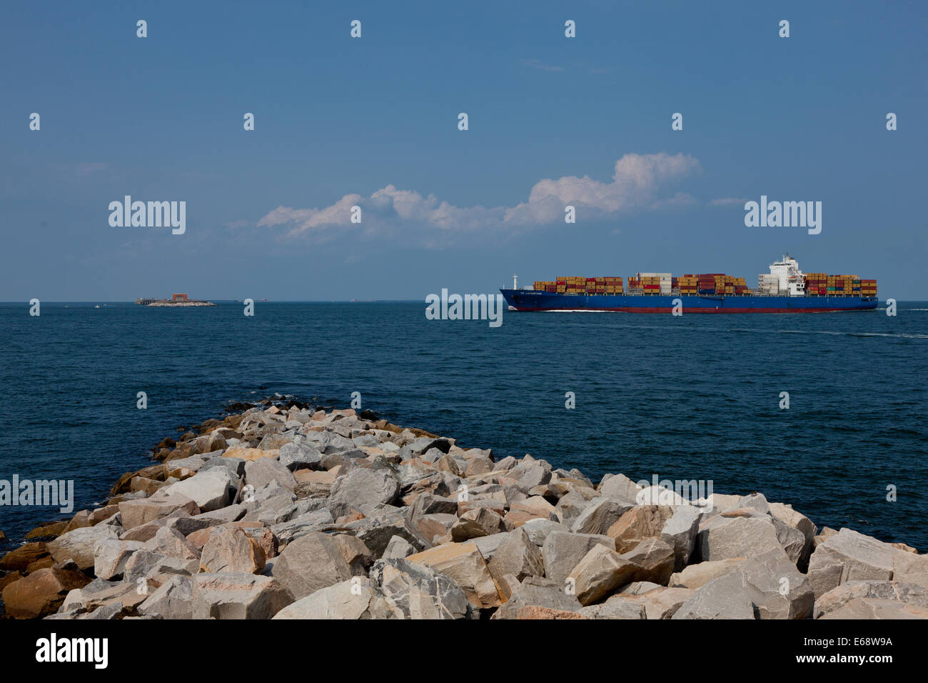 Shipping container barge Stock Photo - Alamy