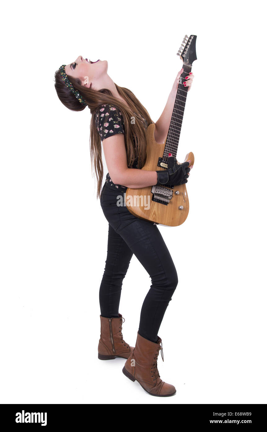 Beautiful young rocker girl dressed in black Stock Photo - Alamy