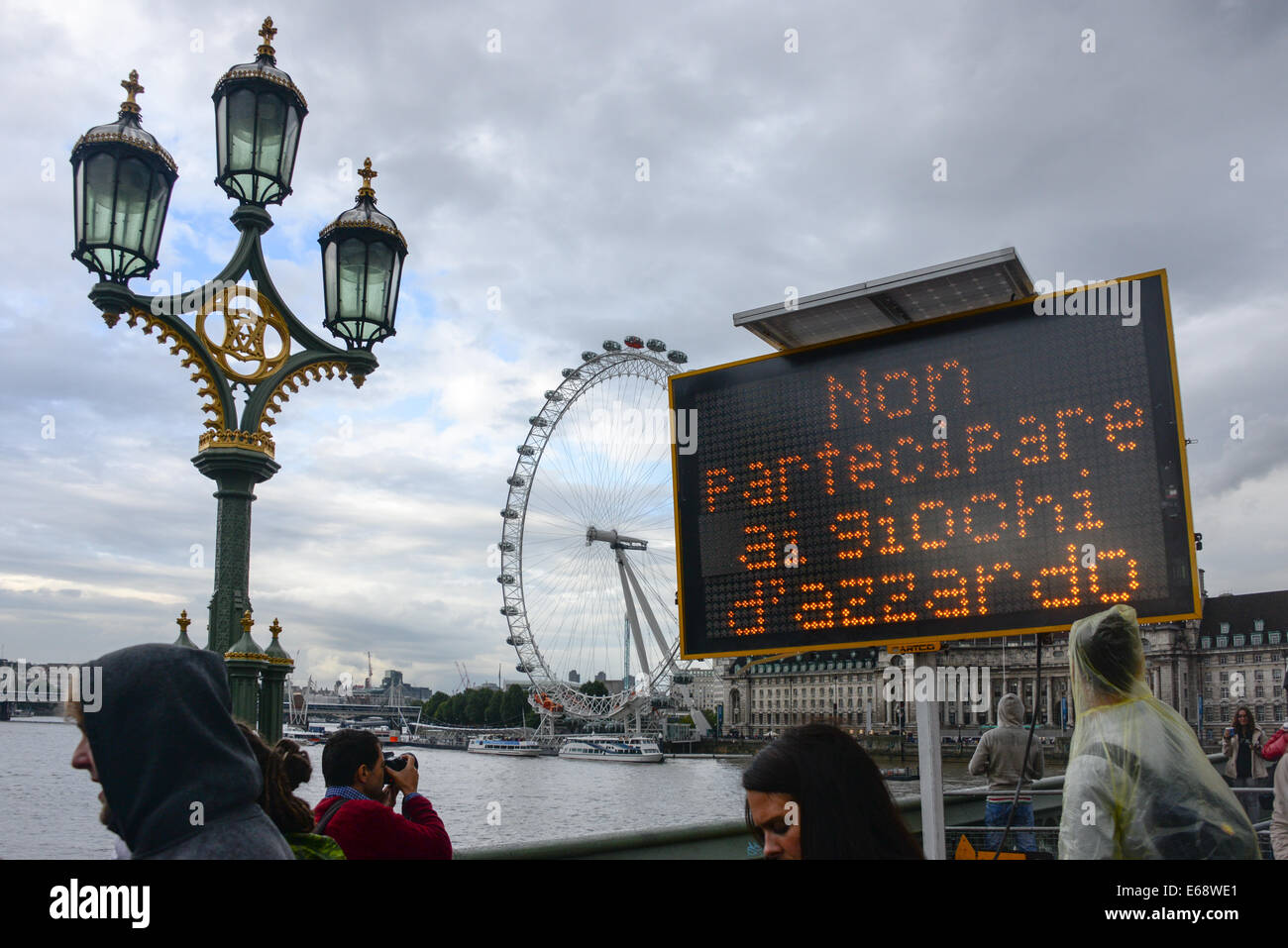 London, UK. 18th Aug, 2014. A sign written "Do not participate in ...