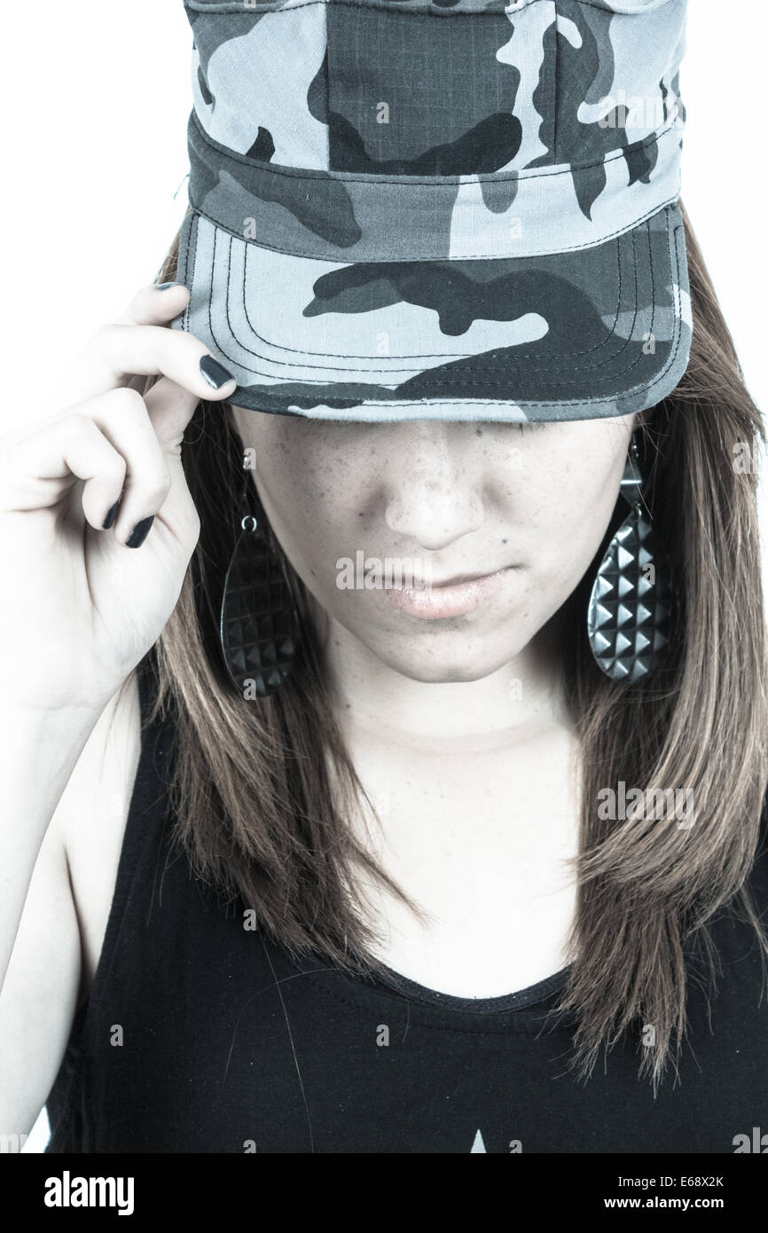 Girls Hiding Face Wearing Cap