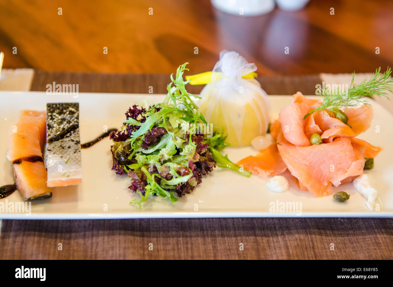 Salmon seafood fish lunch meal dish cuisine at Bab Al Shams Desert ...