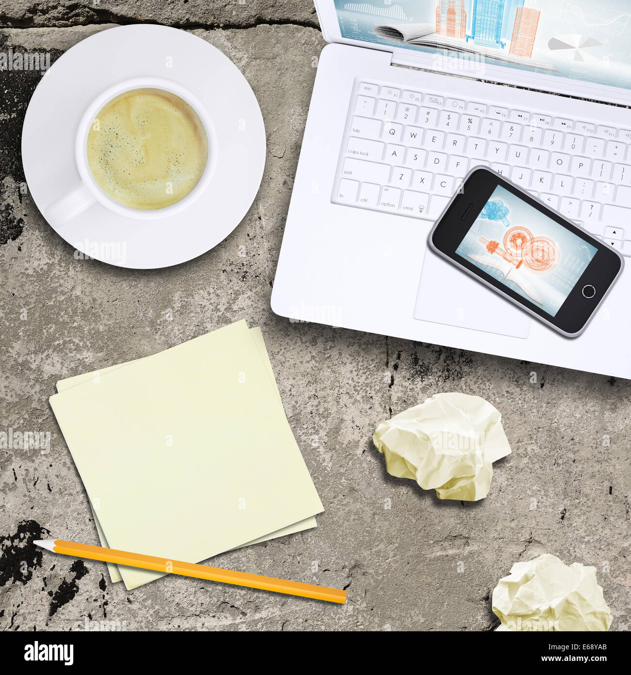 Laptop, smartphone and coffee cup Stock Photo - Alamy