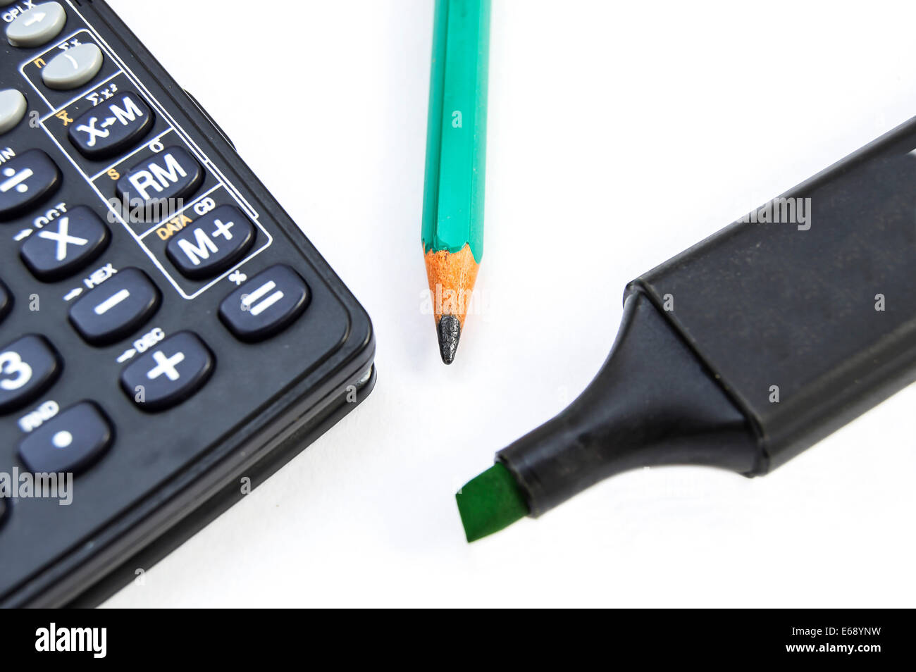 Calculator and pencil office Stock Photo - Alamy