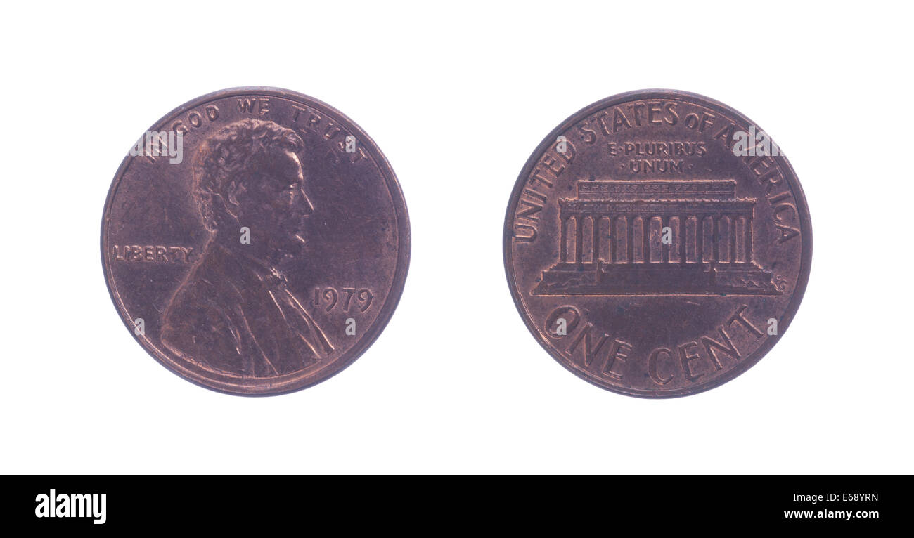 American one cent coin isolated on white background Stock Photo - Alamy