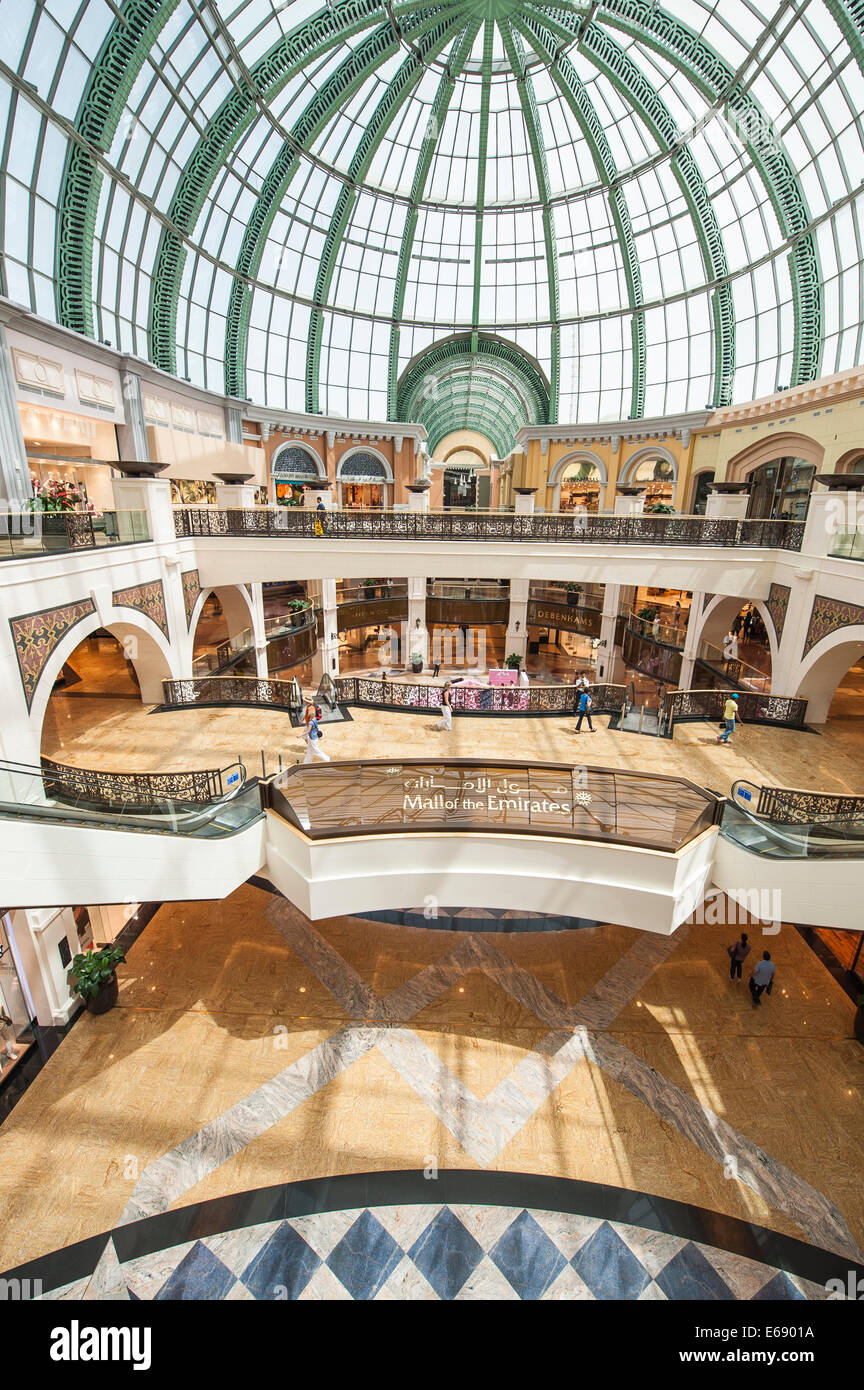 Glass atrium shops stores retail in Mall of the Emirates, Dubai, United ...