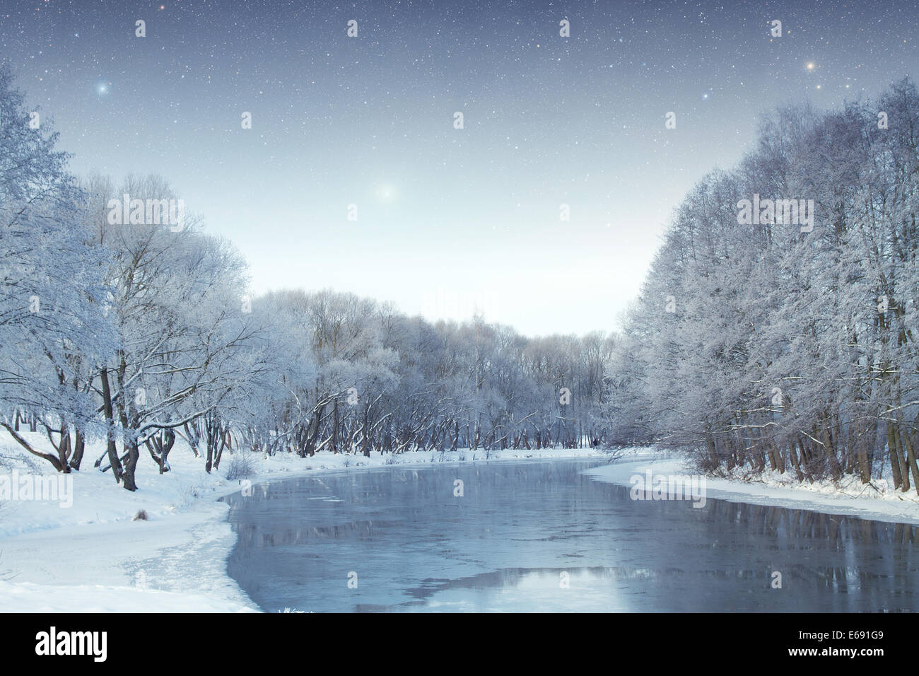 winter river at night. Elements of this image furnished by NASA Stock ...