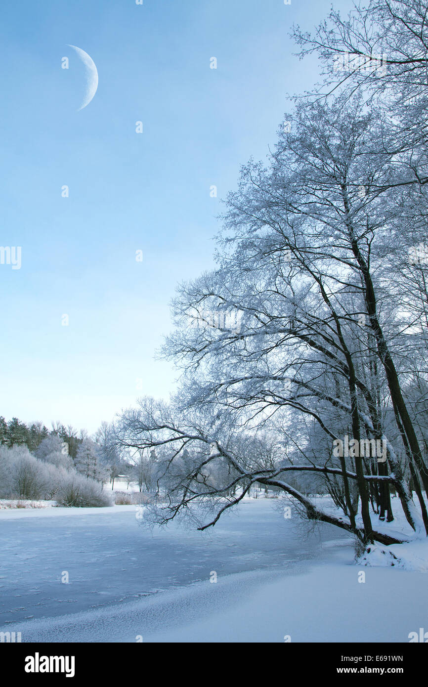 winter river at night Stock Photo - Alamy