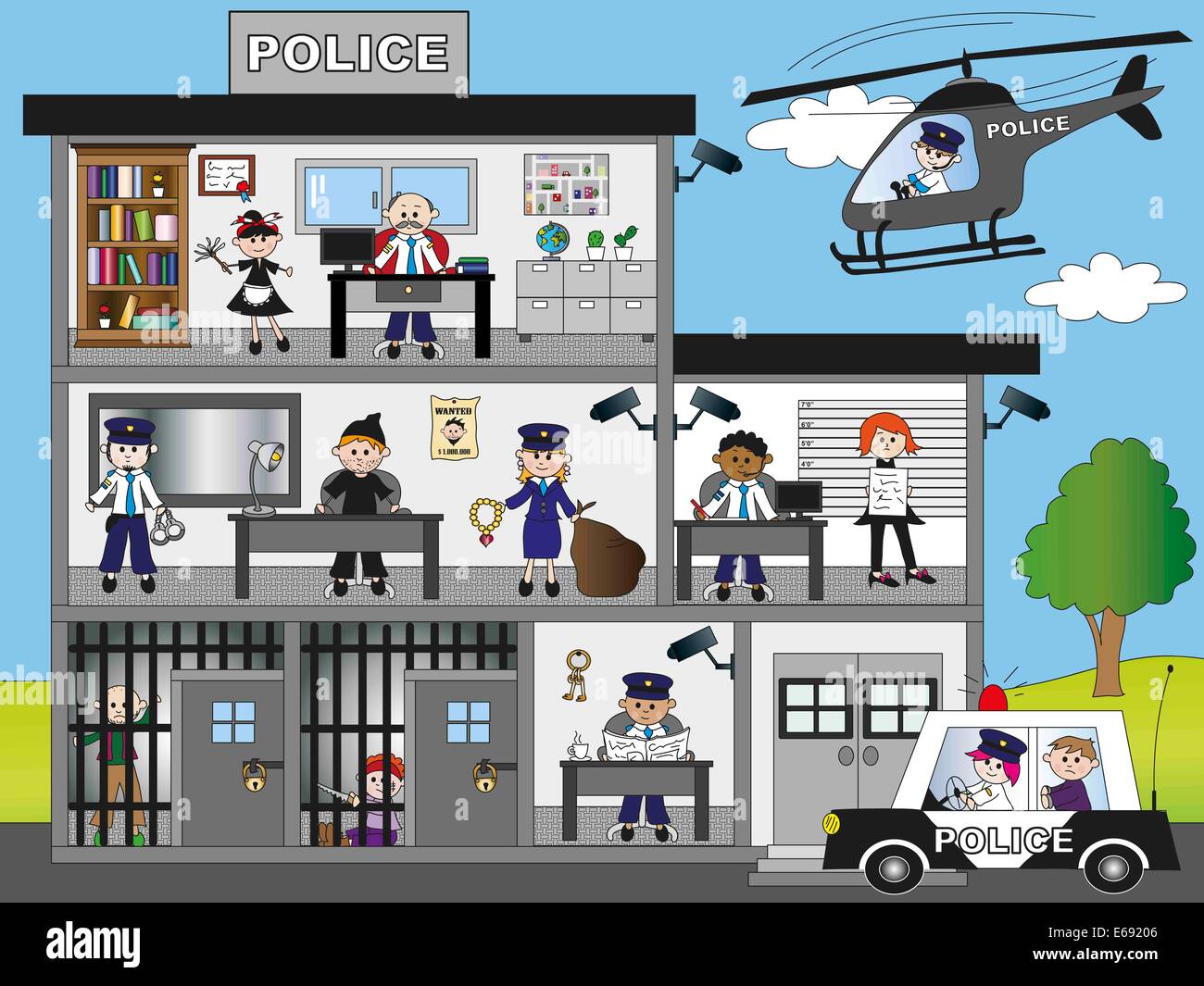 illustration of funny police station Stock Photo - Alamy