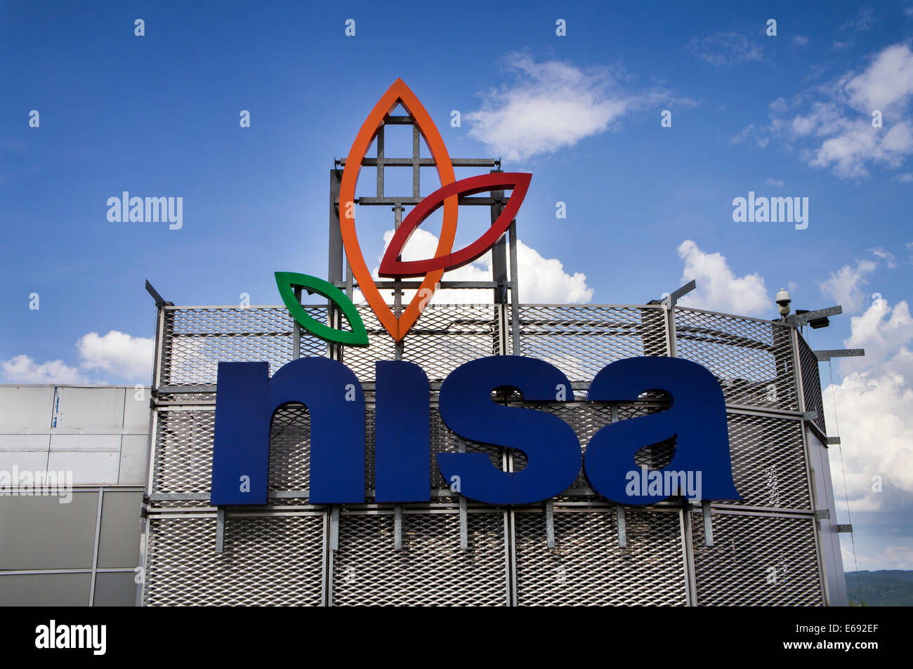OC Nisa, shopping centre, logo, Liberec, Czech Republic, on August 7 ...