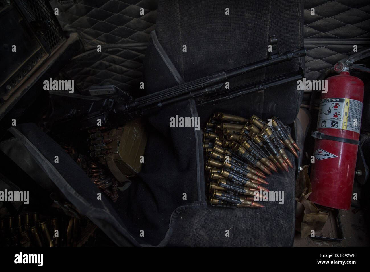 Makhmour, Northern Iraq. 18th Aug, 2014. Detail of a machine-gun and ...