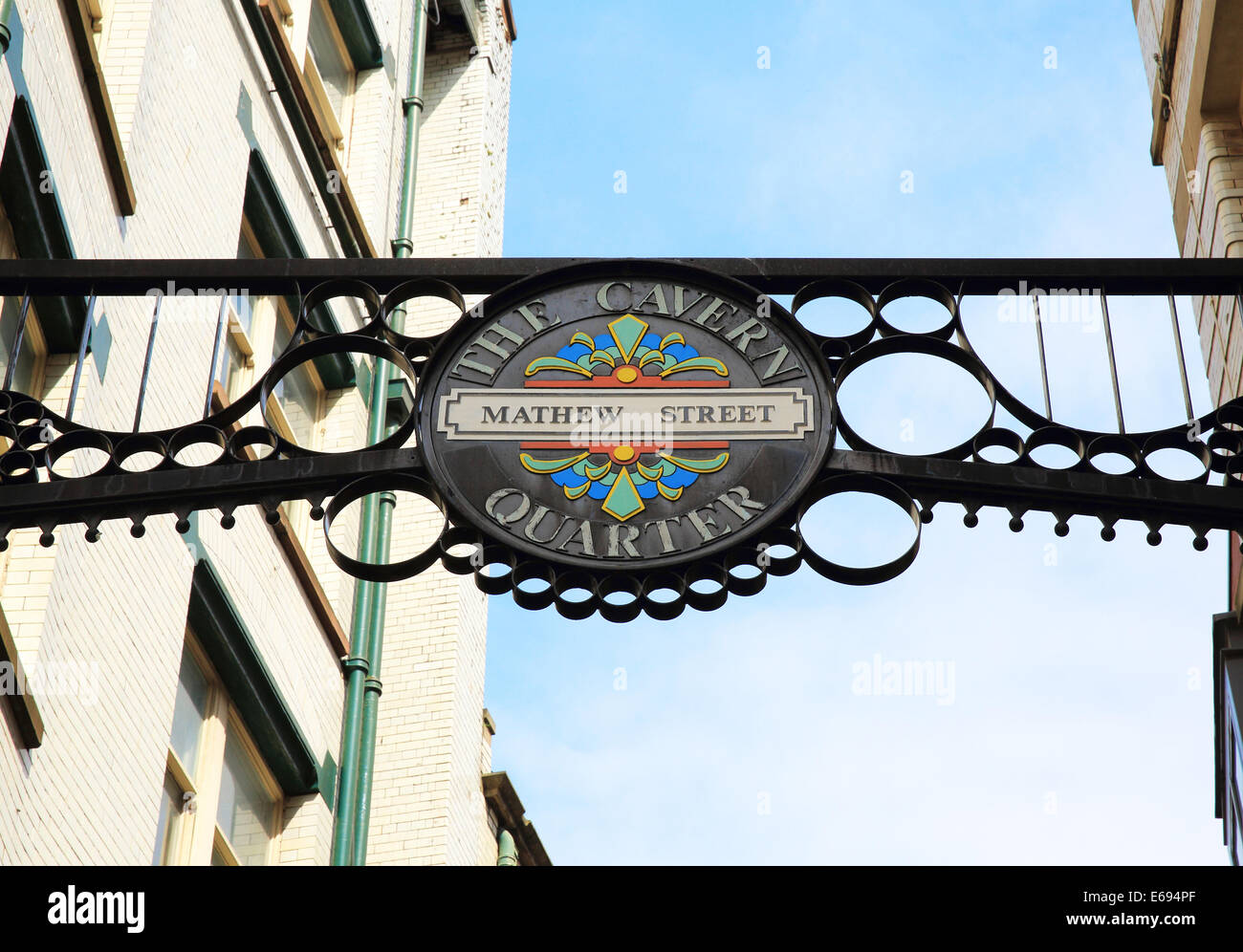 Sign for Matthew Street in the famous Beatles Cavern Quarter, in ...
