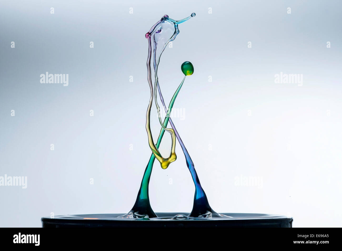 Three different coloured drops colliding Stock Photo - Alamy