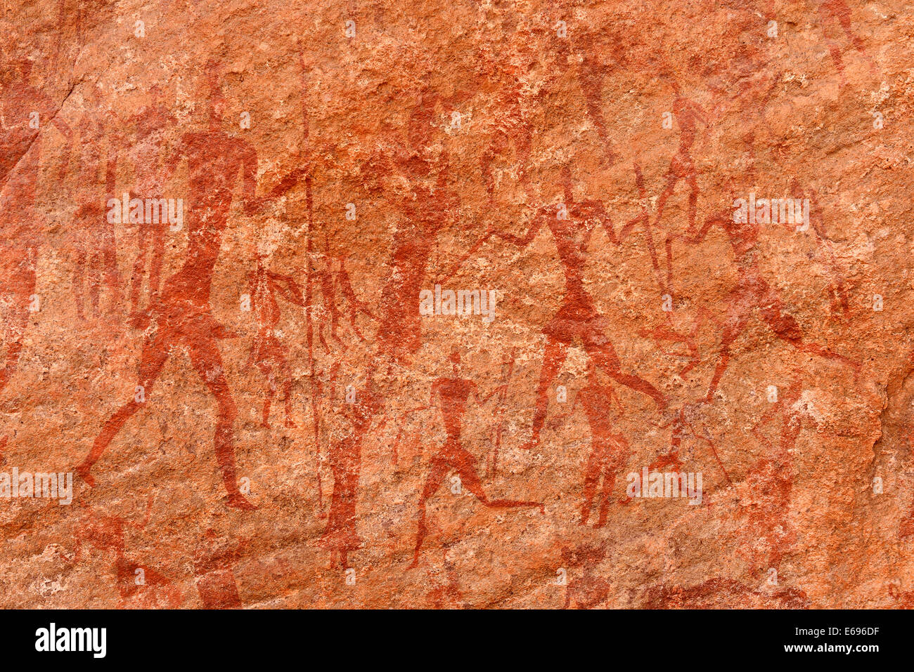 Neolithic rock art, rock painting of hunters and warriors, Bovidian ...