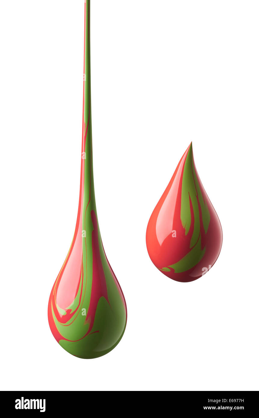 red paint droplets mixed with green color Stock Photo - Alamy