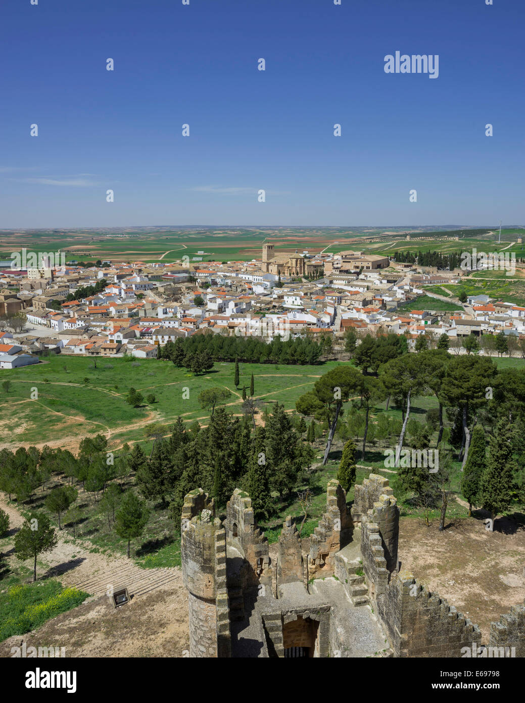 View from the ramparts of Castillo de Belmonte castle, Belmonte, Cuenca ...