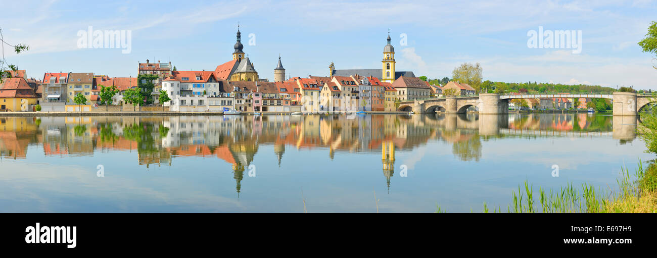 Townscape, panoramic view, River Main, Kitzingen, Lower Franconia ...