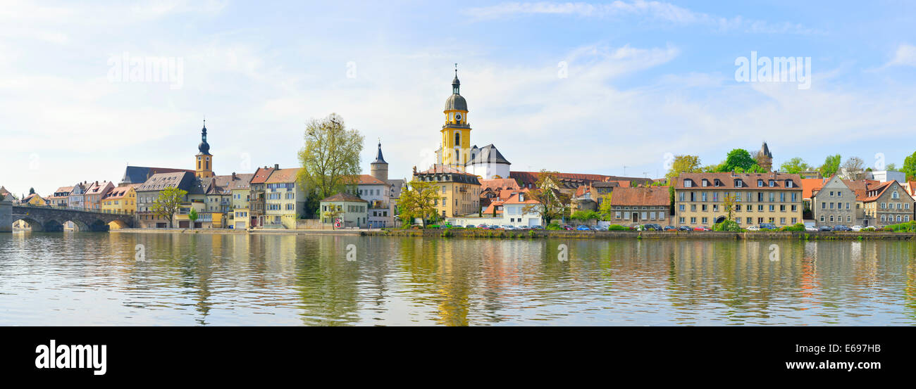 Townscape, panoramic view, River Main, Kitzingen, Lower Franconia ...