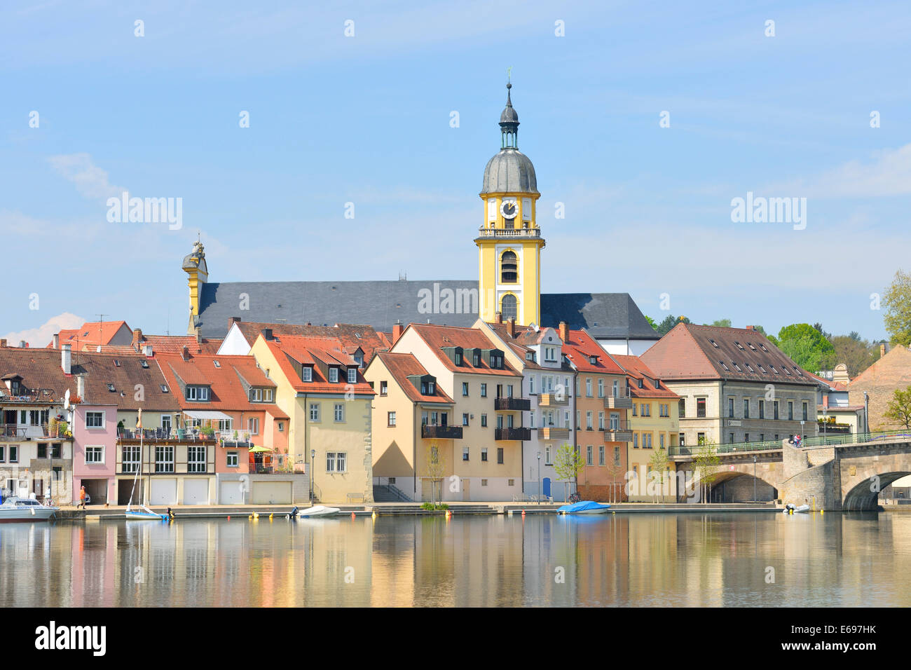 Townscape, River Main, Kitzingen, Lower Franconia, Bavaria, Germany ...