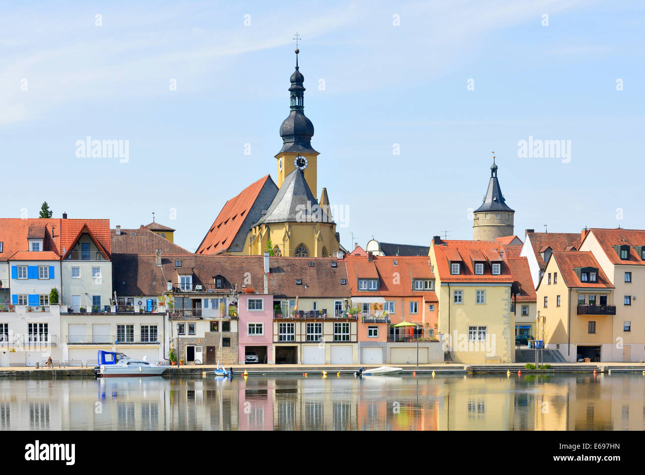 Townscape, River Main, Kitzingen, Lower Franconia, Bavaria, Germany ...