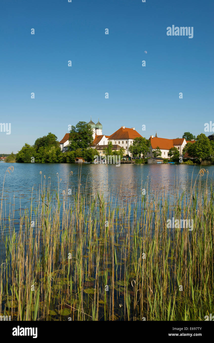 Seeon Abbey in Seeoner See lake, Seeon-Seebruck, Chiemgau, Upper ...