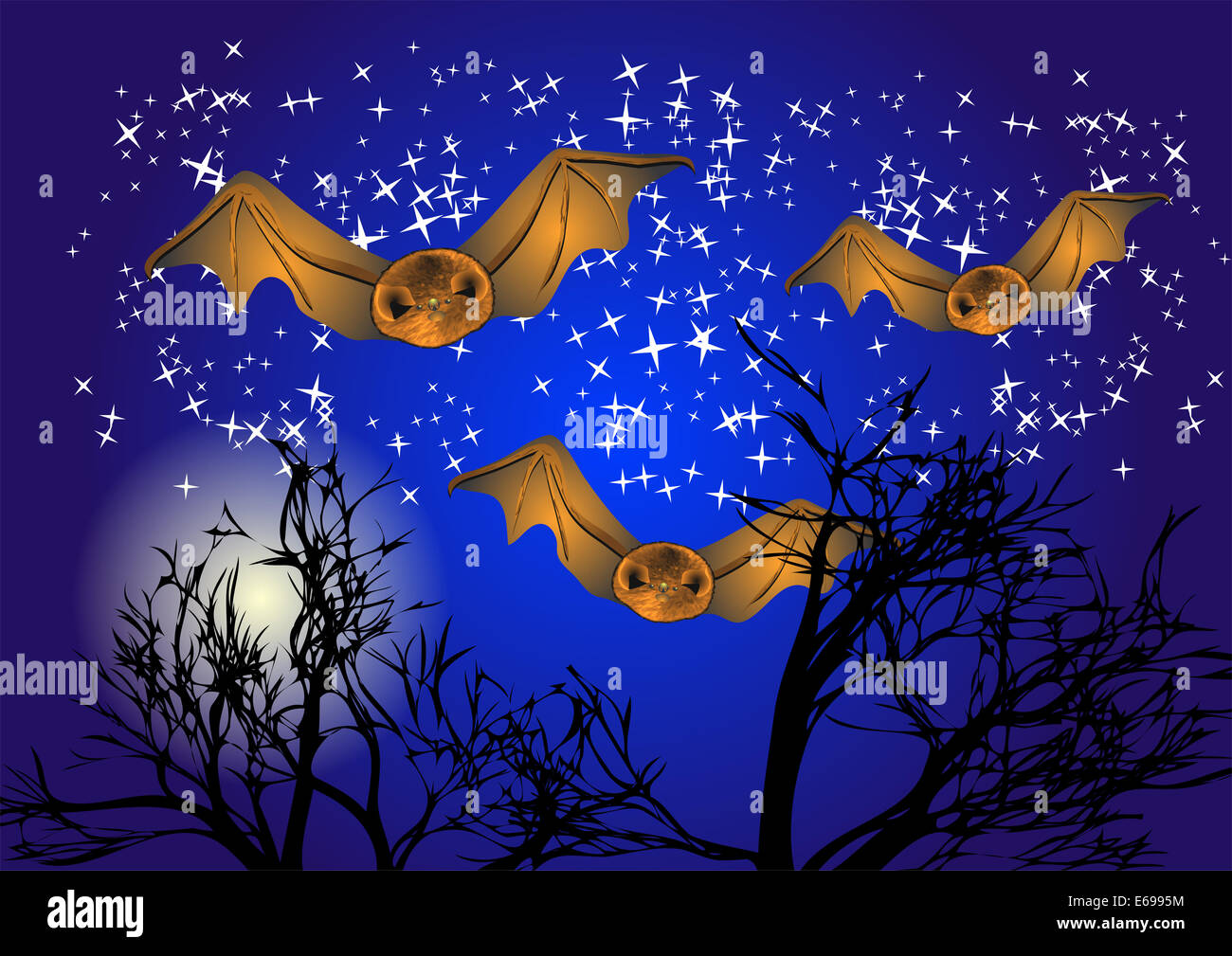bats in night sky on background with trees and moon Stock Photo - Alamy