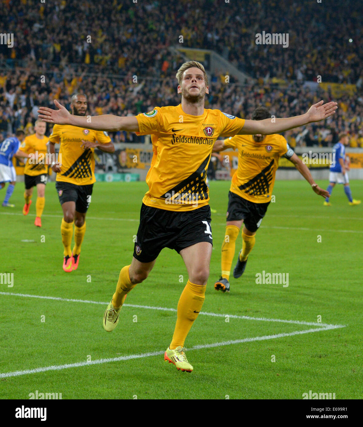 Dresden, Germany. 18th Aug, 2014. Dresden's Justin Eilers (FRONT ...