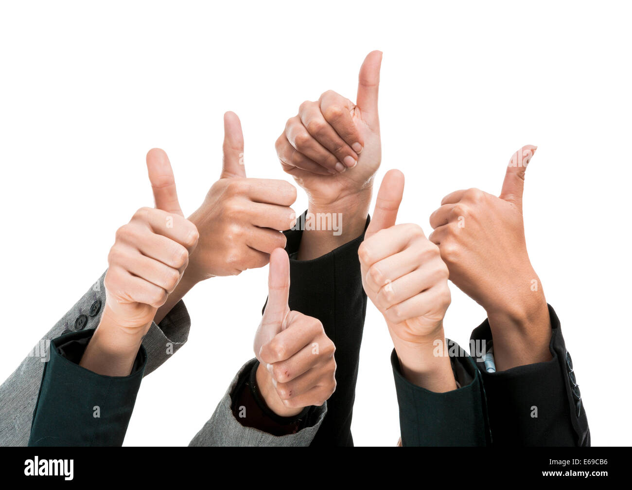 Sucess concept with hands making thumbs up over a white background ...