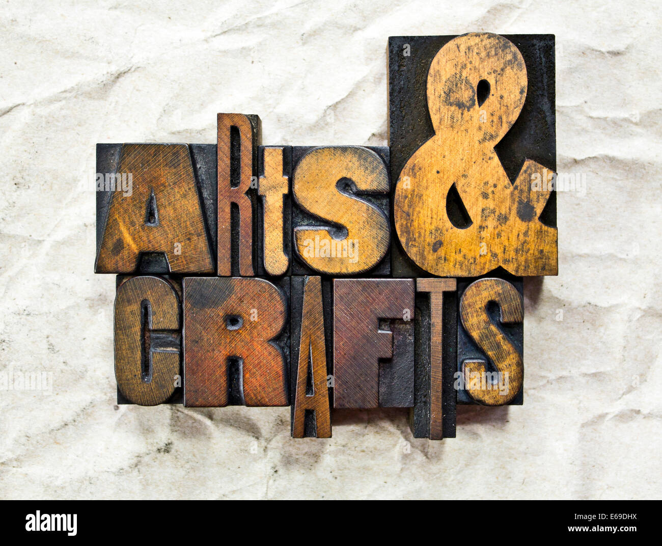 The words Arts & Crafts written in vintage wood letterpress type Stock ...