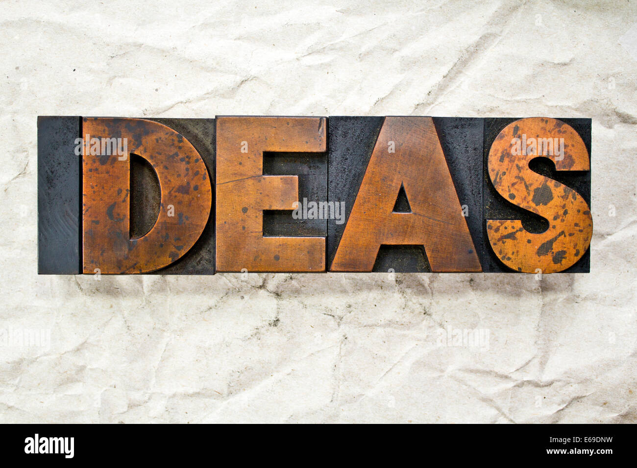 The word IDEAS written in vintage letterpress type Stock Photo - Alamy