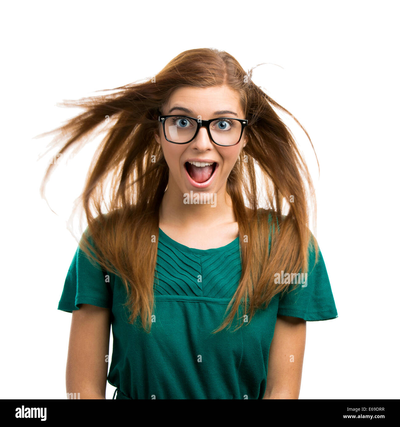 Portrait of a beautiful girl with a happy expression isolated on white ...