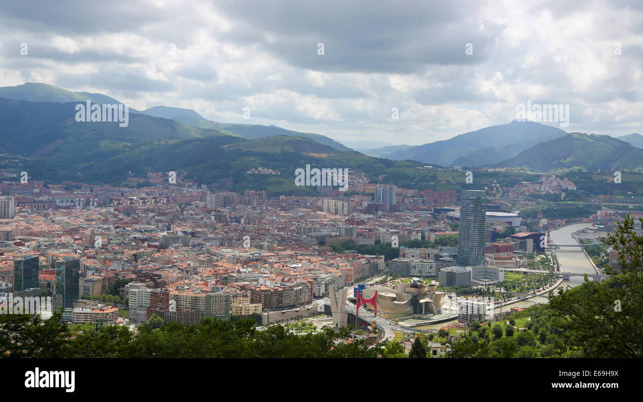 Panorama on the center of Bilbao, Basque country, Spain, with the ...