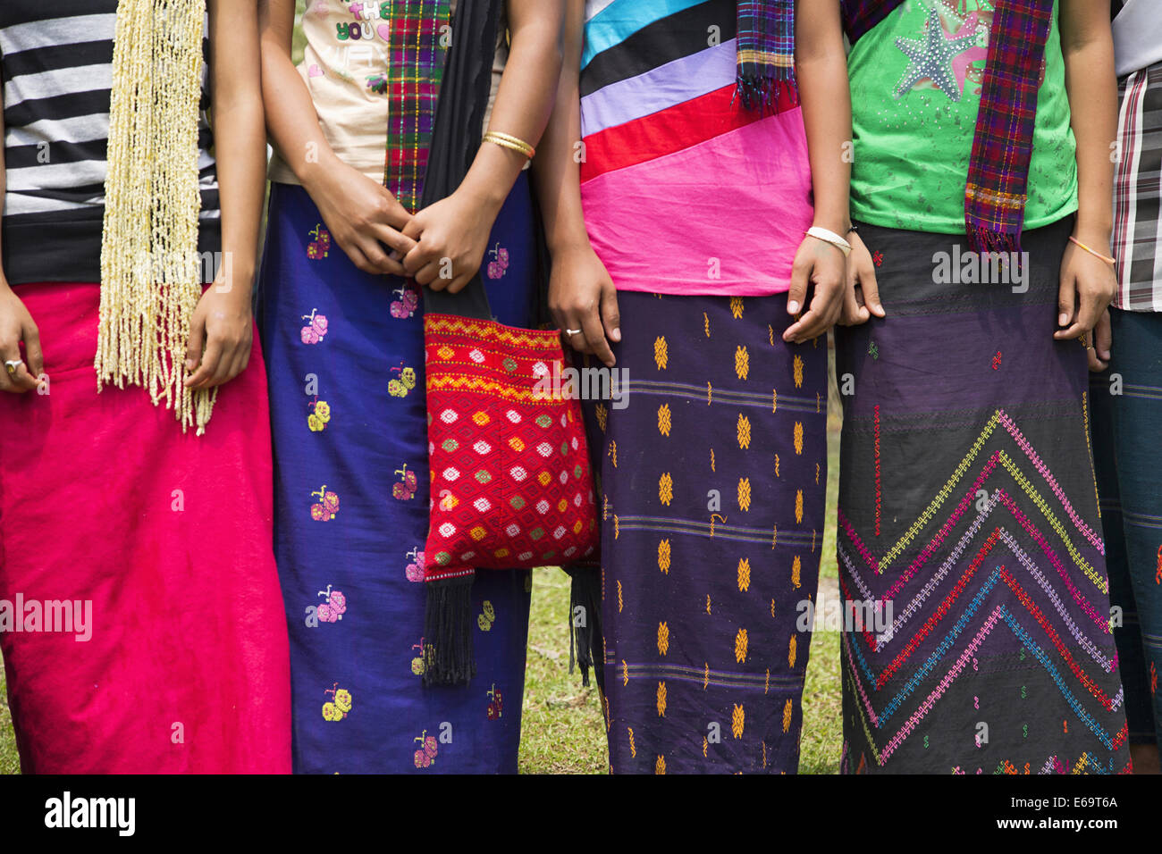 Four girls standing in traditional Assamese attire, Assam Stock Photo ...