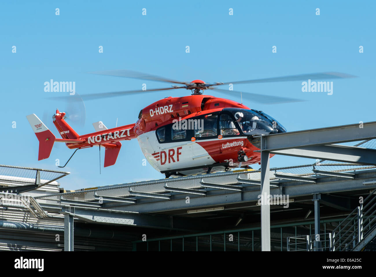 The DRF rescue helicopter "Christoph Berlin" Eurocopter EC145 is ...