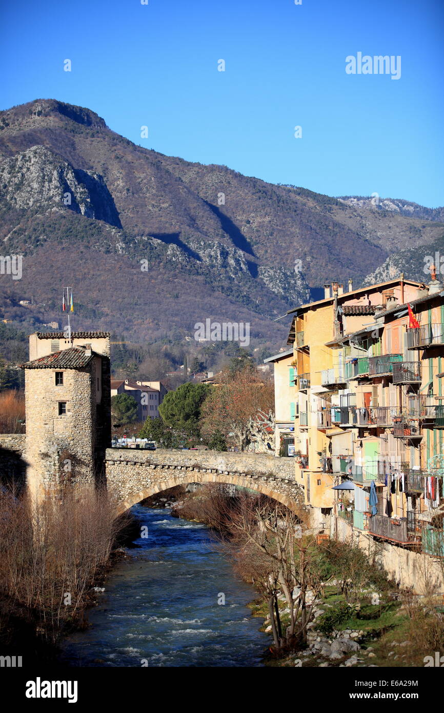 The picturesque village of Sospel with the medieval bridge Stock Photo ...