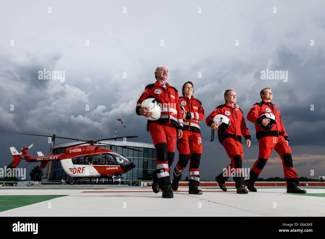 The crew of the rescue helicopter DRF "Christoph Berlin" on the ...