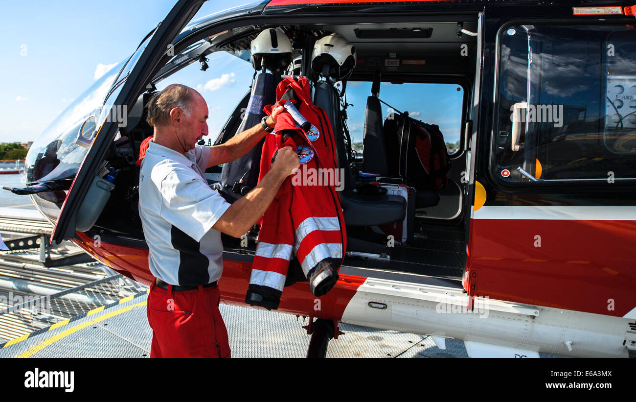 Emergency doctor Joerg Beneker of the rescue helicopter DRF "Christoph ...