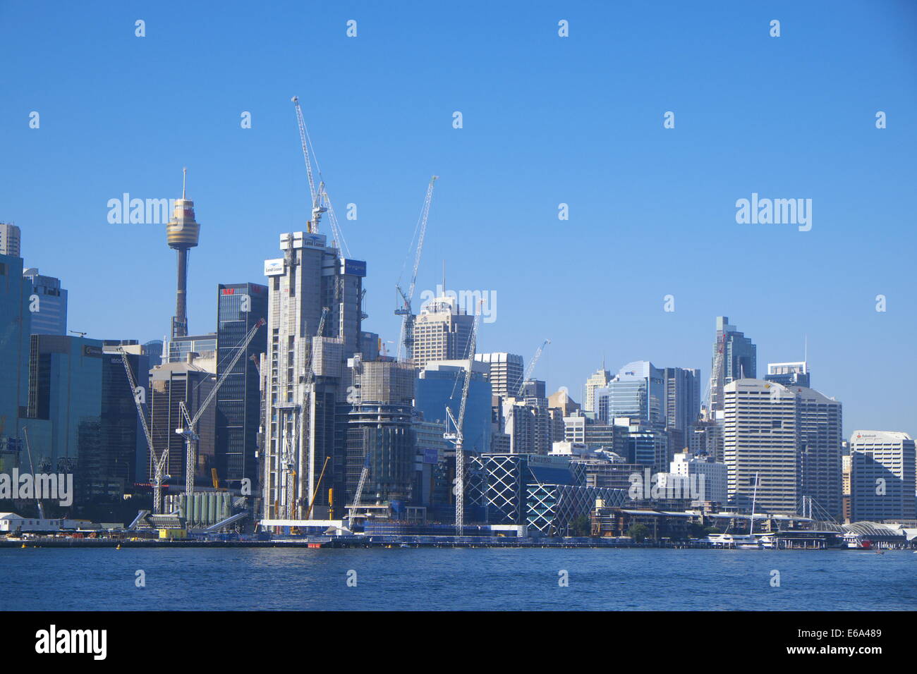 Sydney city centre skyline and construction development at Barangaroo ...
