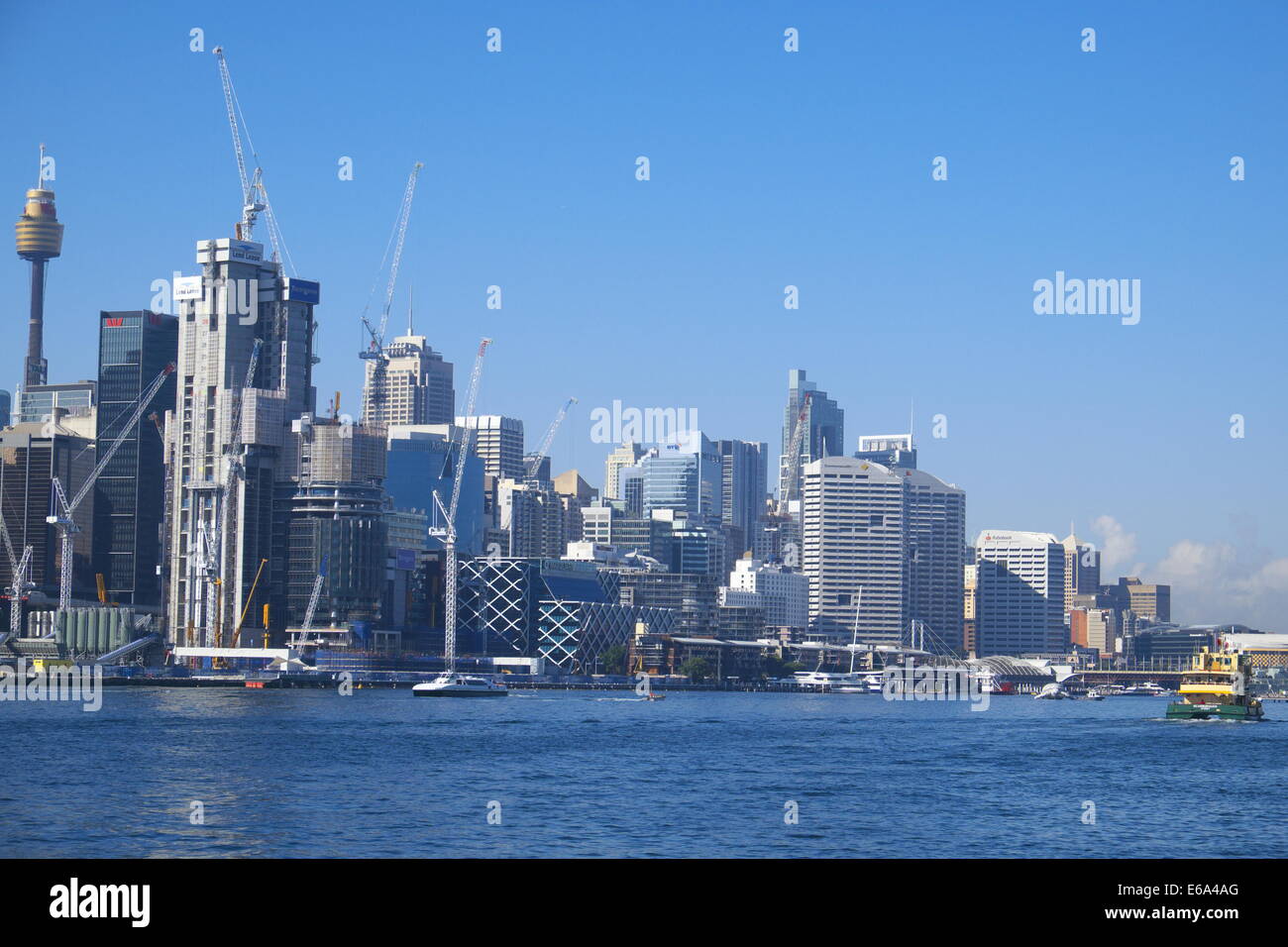 Sydney city centre skyline and construction development at Barangaroo ...